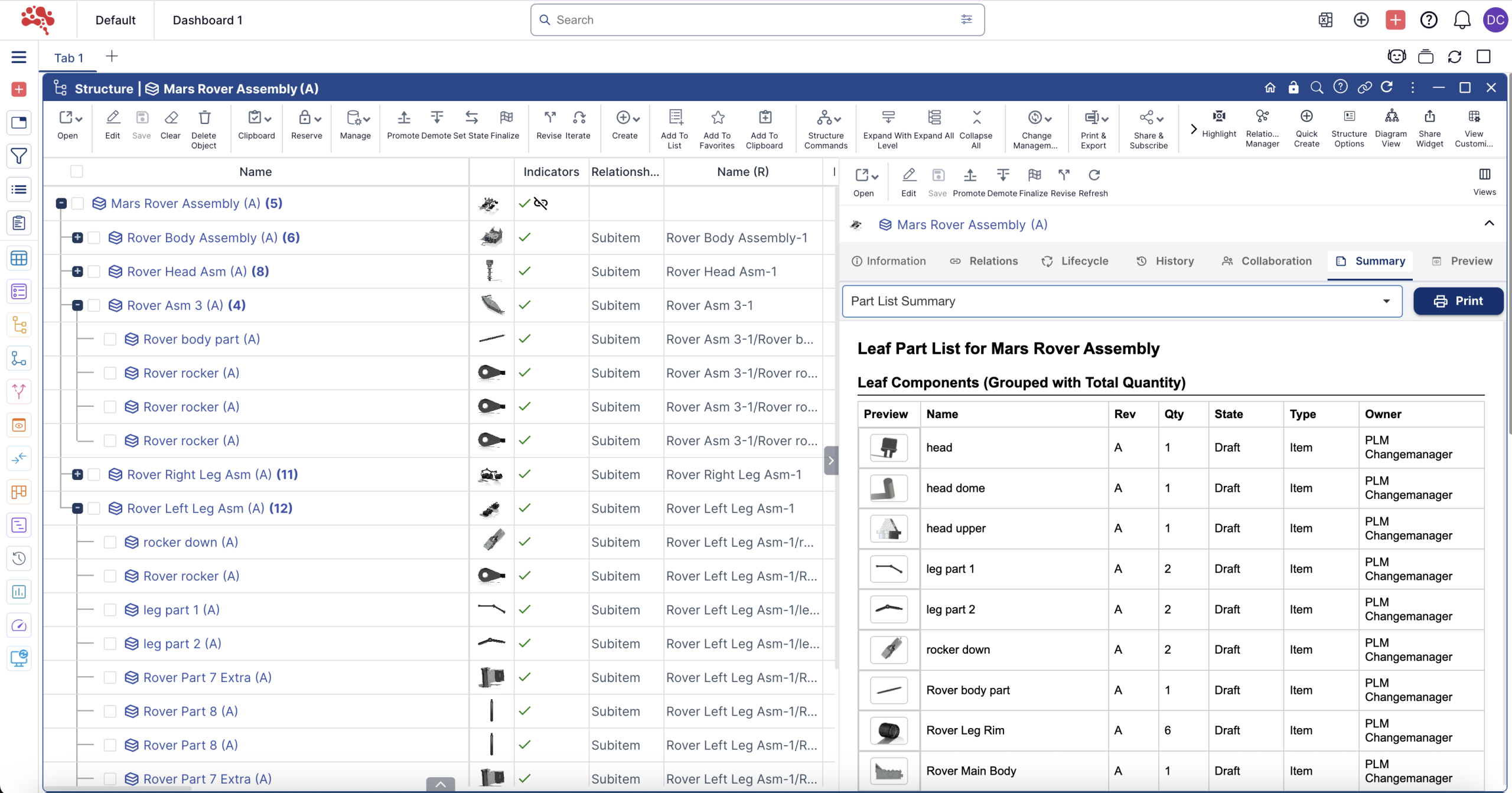 Part List Summary Report | Flattened Parts Quantity Rollup